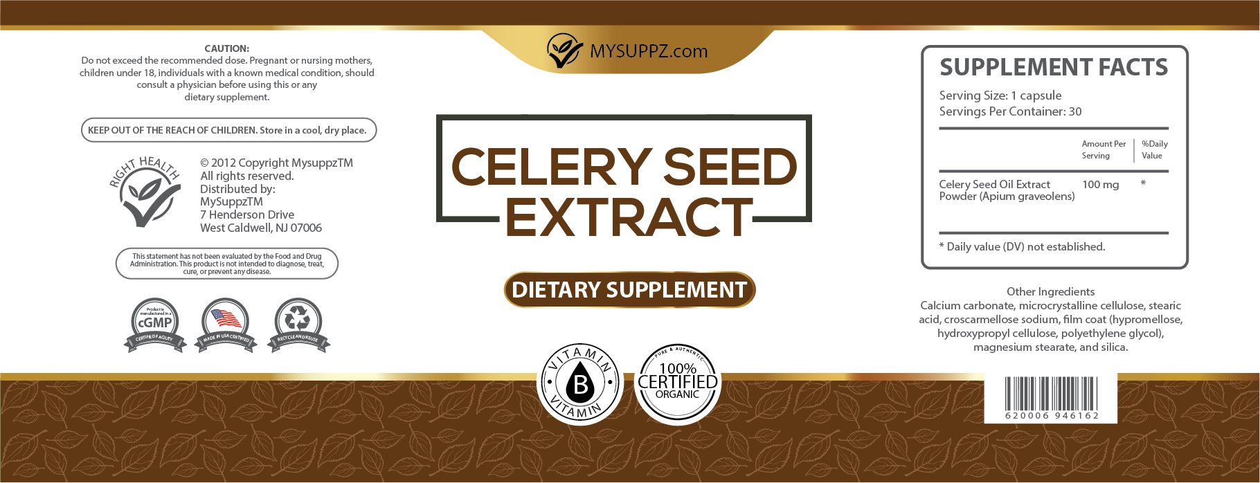 Celery Seed Extract, 90 caps – MYSUPPZ.com