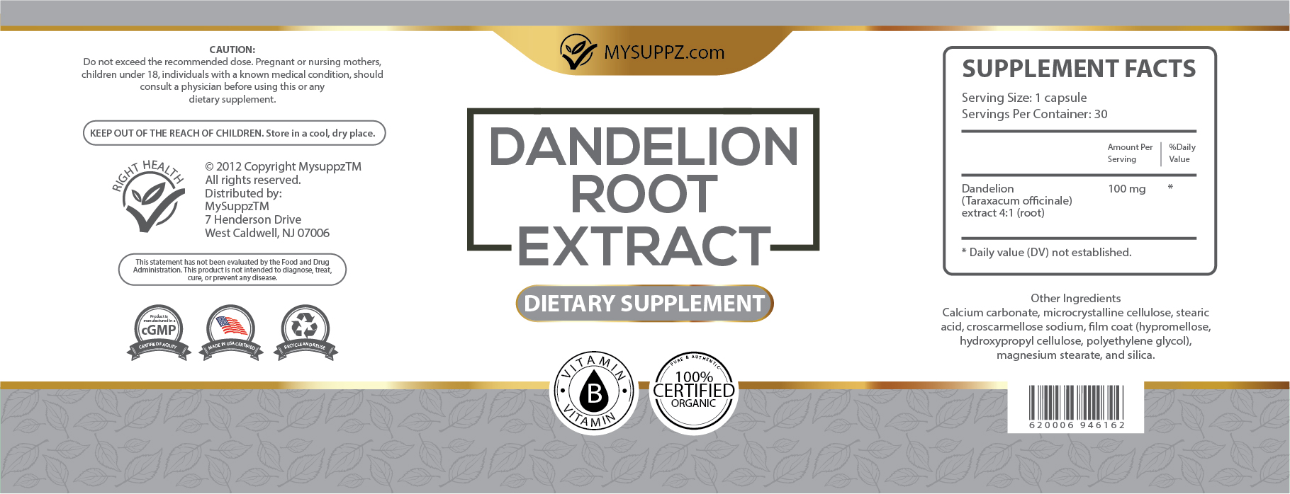 Dandelion Root Extract, 30 tabs – MYSUPPZ.com